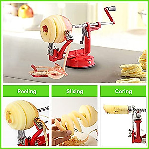 Apple Peeler Corer, Long lasting Chrome Cast Magnesium Alloy Apple Peeler Slicer Corer with Stainless Steel Blades and Powerful Suction Base for Apples and Potato(Red)