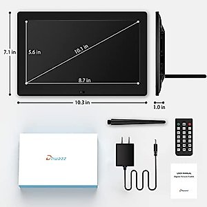 Dhwazz 10.1 Inch USB Digital Picture Frame, Non-WiFi SD Card Smart Photo Frames IPS Screen HD Display with Remote Control, Support Video and Music, Slideshow, Wall Mountable, Easy to use for Seniors