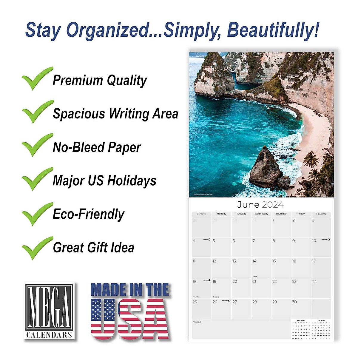 2022 2023 Tropical Beaches Calendar - Islands Monthly Wall Calendar - 12 x 24 Open - Thick No-Bleed Paper - Giftable - Academic Teacher's Planner Calendar Organizing & Planning - Made in USA