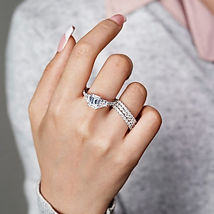 DIAMONBLISS Trapeze & Emerald Cut Ring 925 Sterling Silver Prong Set Engagement Ring Band | 5.00 Carats Cubic Zirconia CZ Simulated Diamond (5)