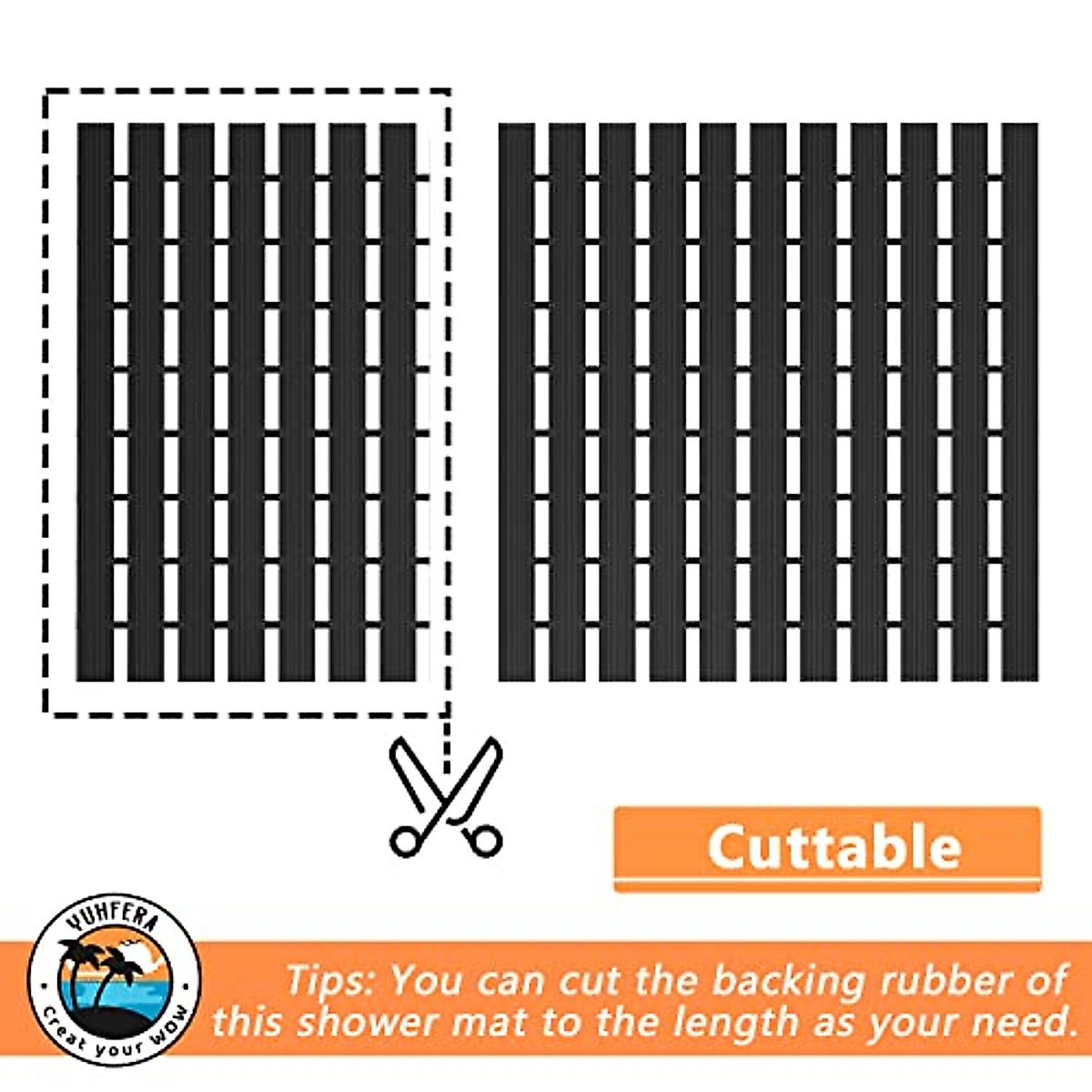 Bathtub Anti-Slip mat with Grip Floor Rubber Backing for Bathroom,Massage Shower mat,Bath tub mats, No Suction Cups Thick Drainage mat,Water Resistance(SPA Black)