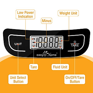 Easy@Home Digital Kitchen Scale Food Scale with High Precision to 0.04oz and 11 lbs capacity, Digital Multifunction Measuring Scale, EKS-202
