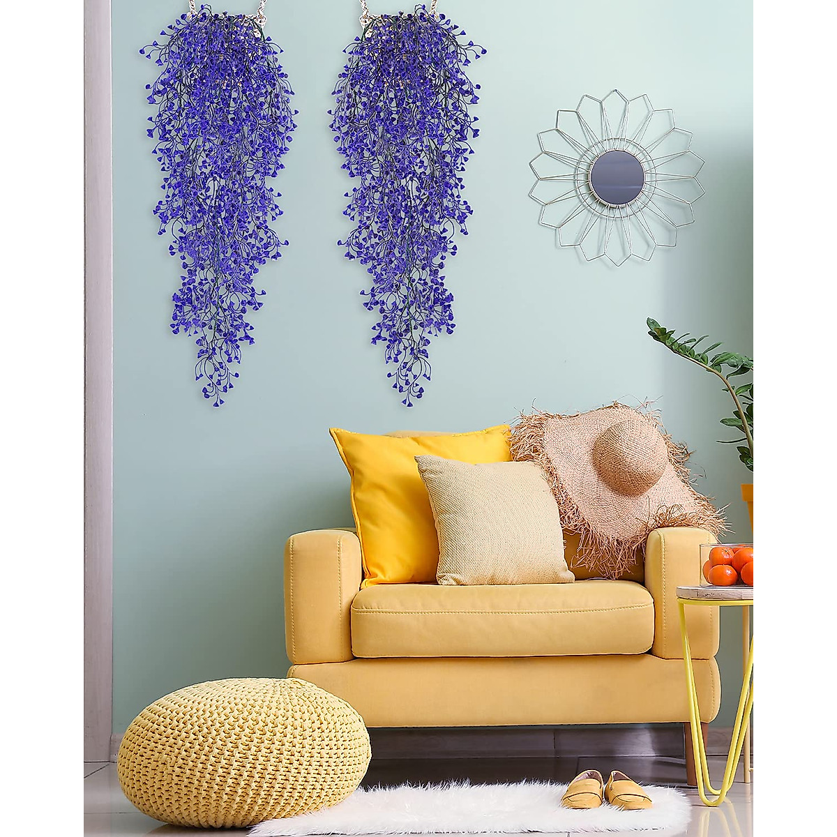 Omldggr 2 Pieces Artificial Hanging Vine Purple Fake Ivy Flower Hanging Willow Vine for Home Garden Office Wedding Decor (82cm)