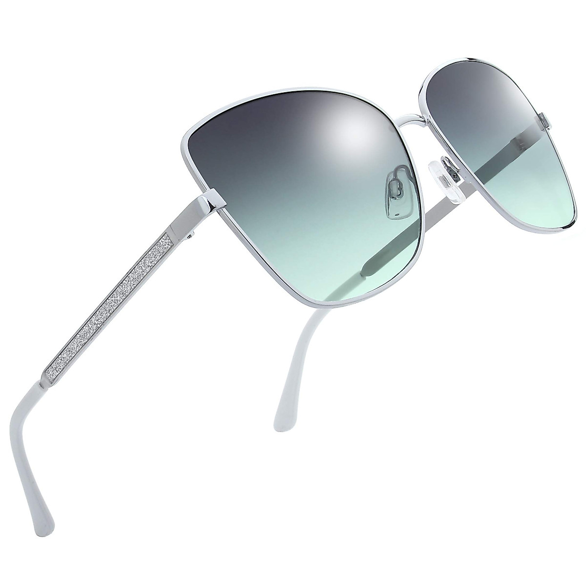 The Fresh Classic Crystal Elegant Women Beauty Design Sunglasses Gift Box (L175-Silver, Grey/Green)