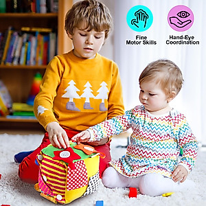 KAKIBLIN Cubic Activity Learning Toy with Zippers, Latches, Buckles, Laces, Snaps, Buttons and More - Perfect for Toddlers at Home, on Airplanes, Cars or Travel