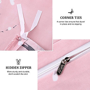 WONGS BEDDING Pink Floral Duvet Cover Set Queen, Reversible Flower Plum Blossom Printed Comforter Cover Set with 2 Pillowcases 3 Pieces Bedding Set Soft Microfiber Queen Size 90"x90"(Not Comforter)