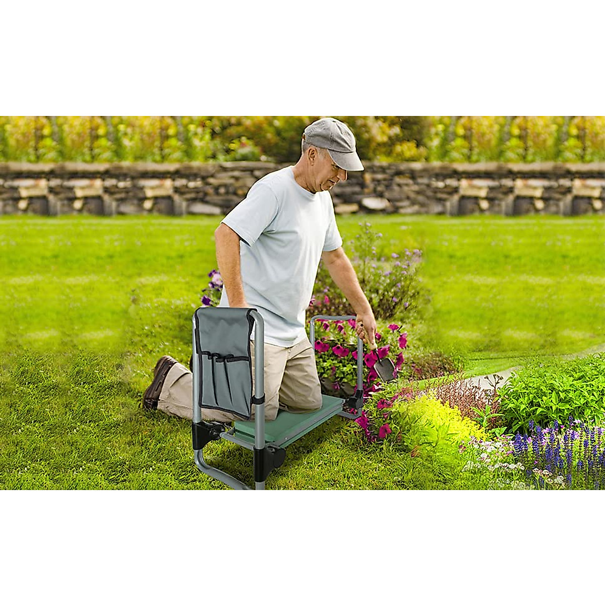 Gardening Seat Garden Kneeler and Seat Workbench Gardening Workseats Foldable Garden Seat Bench with Soft EVA Kneeling Pad for Gardening Tool Bag 2 in1 PRESS FOLDING Waterproof Gardening Gifts 330lbs