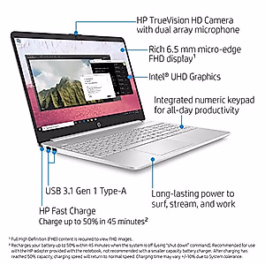 HP 15-Inch FHD Laptop, 10th Gen Intel Core i5-1035G1, 8 GB RAM, 256 GB Solid-State Drive, Windows 10 Home (15-dy1036nr, Natural Silver) (Renewed)