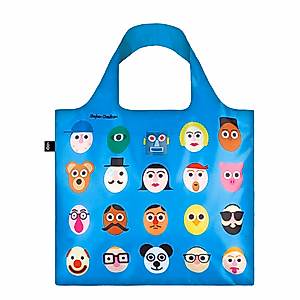 LOQI STEPHEN CHEETHAM Faces Blue Reusable Shopping Bag