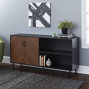 Walker Edison Fehr Modern 2 Door Bookmatch Asymmetrical Console for TVs up to 65 Inches, 58 Inch, Black