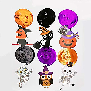 2023 Halloween Banner Party Decoration（Pre-Assembled）Cute Halloween Garland Bunting Banner Triangle Flag with Foil Swirl Ceiling Hanging Cards, Pumpkin Ghost Witches Bat Spider Skull Sticker
