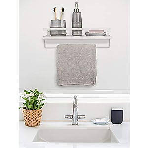 Peter's Goods Modern Floating Shelves with Rail - Wall Mounted Bathroom Wall Shelves with Towel Bar - Also Perfect for Bedroom Decor and Kitchen Storage - Solid Pine Wood Shelf Set of 2 (White)