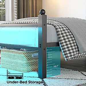 CollaredEagle Twin Bed Frame with Headboard and Footboard,Heavy Duty Steel Slats Support Metal Bed Frame with Charging Station, Black