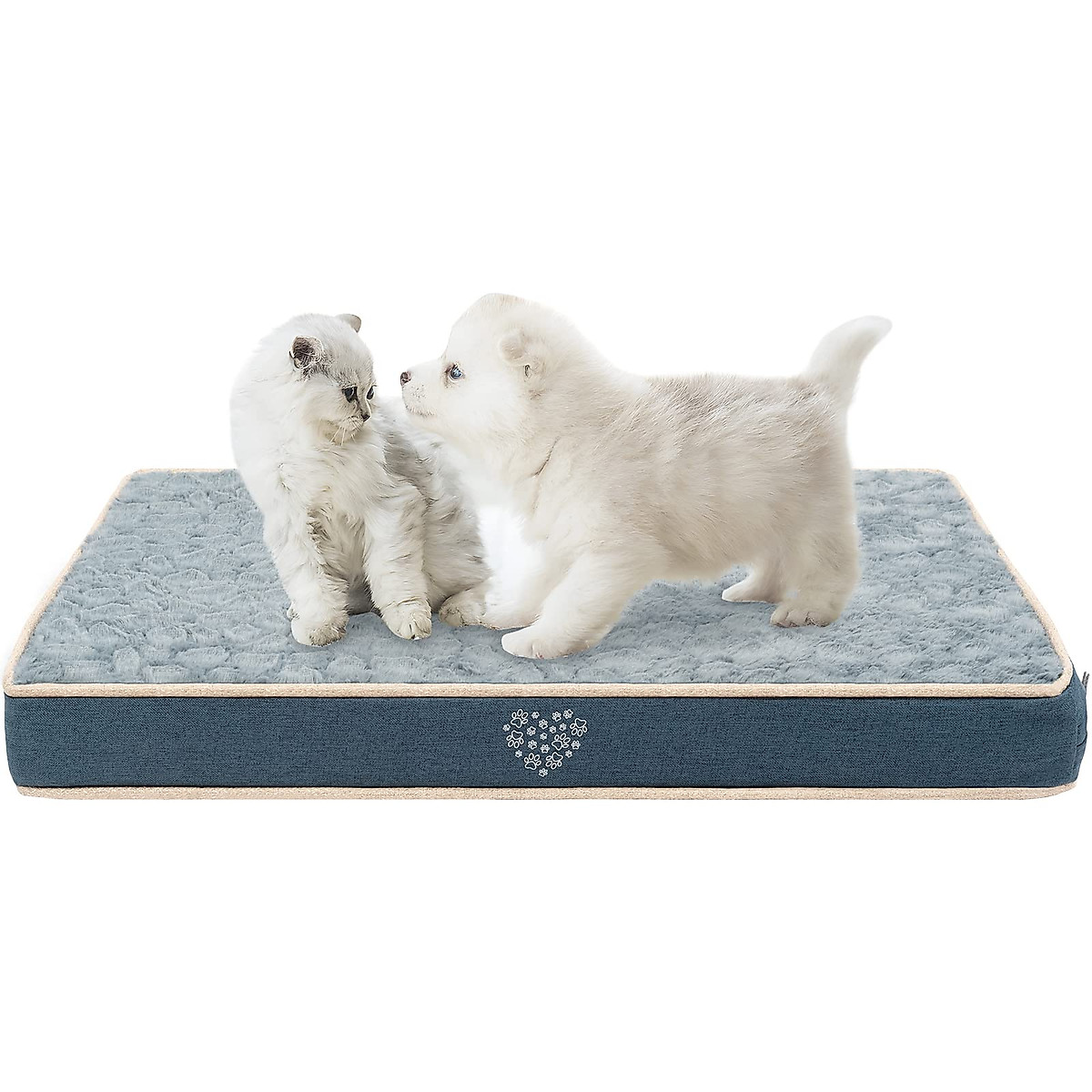 VANKEAN Waterproof Dog Crate Pad Bed Mat Reversible (Cool & Warm), Removable Washable Cover & Waterproof Inner Lining, Pet Crate Mattress for Cats and Dogs, Joint Relief Dog Bed for Crate, Navy/Grey