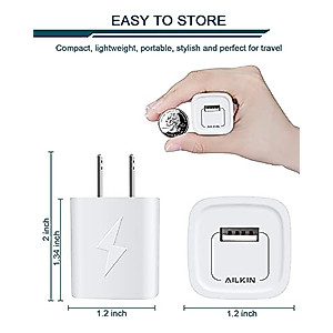 Charger Block, AILKIN 5Pack USB Wall Charging Adapter Fast Charge Power Plug Brick for iPhone 14 13 Pro Max 12 11, Samsung Galaxy S22 Ultra, Google, LG, One Port USB Mini Station Cube Box for Travel