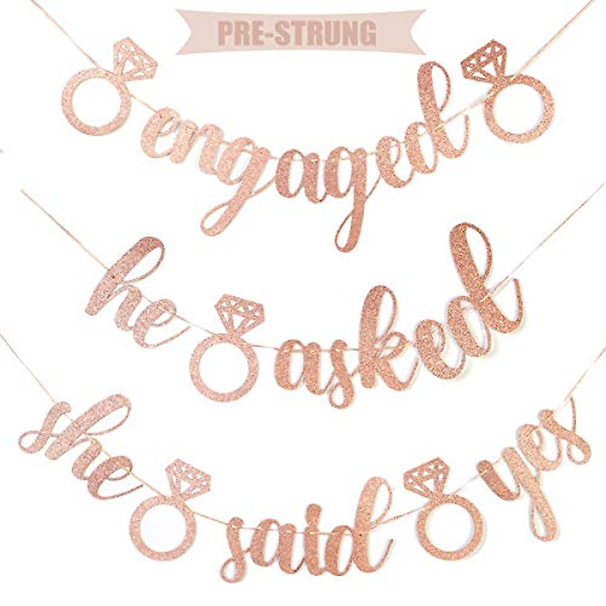 Engagement Party Banners Glitter Rose Gold Letters He Asked She Said Yes Garland for Wedding Engagement Party Hen Party Bridal Shower Bachelorette Party Favor Party Decoration Supplies (ROSE GOLD)
