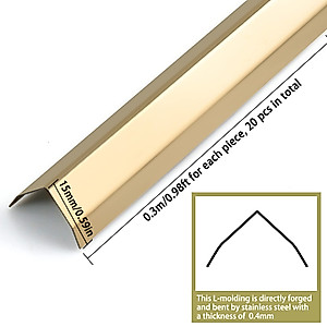 Trimold L Molding Stainless Steel Corner Guards with 90° Angle for Wall Cabinet Baseboard Protection and Decoration, 0.98ft x 0.59in (20pcs)
