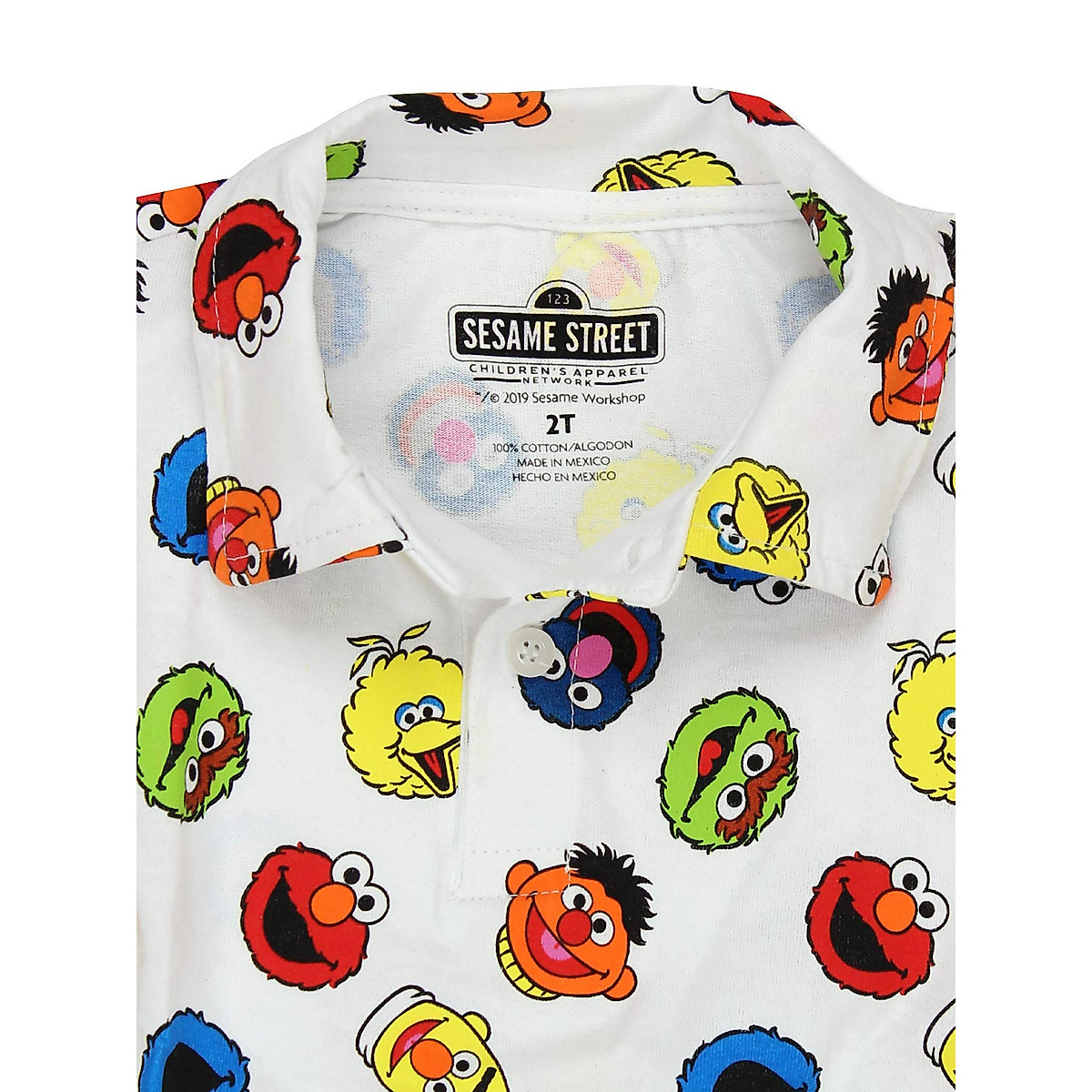 Sesame Street Boys Half Button Shirt for Infant and Toddler White/Multi