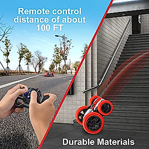 RC Stunt Car for Kids - OWNONE Double Side Remote Control Car for Boys, 360°Flips Rotating Stunt Car with LED Lights, 4WD 2.4Ghz Rechargeable Stunt Remote Control Car Toy (Red)