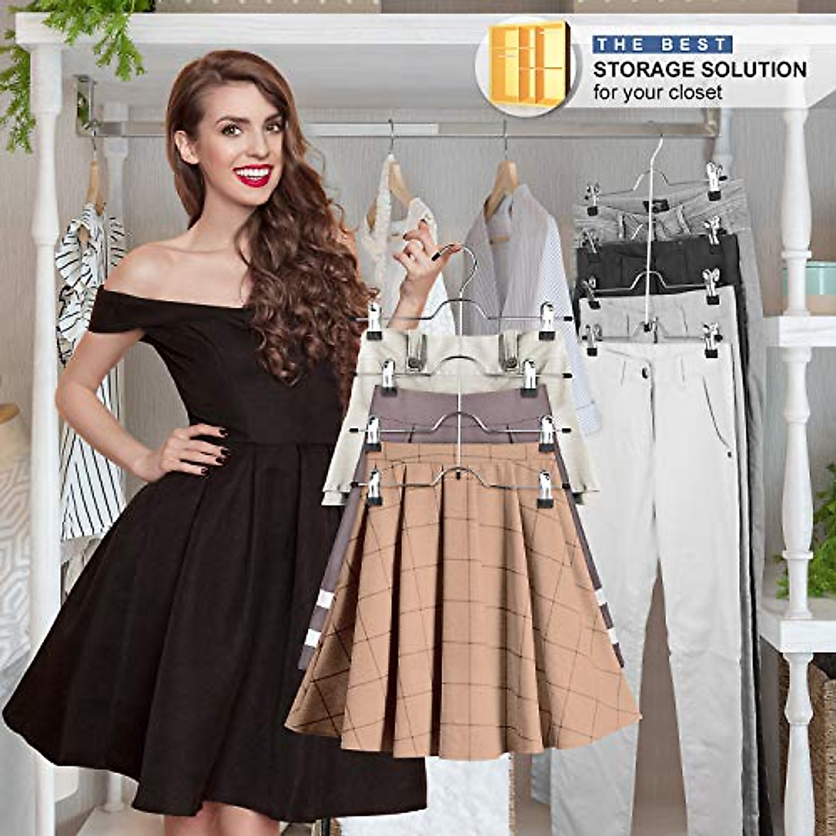 DOIOWN Skirt Hangers 4 Tier Pants Shorts Hangers Space Saving Hangers Closet Organizer for Skirt, Pants(3 Pieces) (3 Pieces)