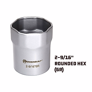 Powerbuilt 2-9/16 Inch Rounded Wheel Bearing Lock Nut Socket, 6 Point Hex, Dodge Trucks Manual Hubs - 647067
