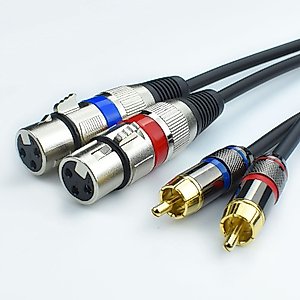 Mugteeve Dual XLR Female to Dual RCA Male Phono Cable Adapter, 3.3 Feet Balanced 3pin XLRF to Unbalanced RCA Speaker Cable, Gold Plated, OFC Shielded, Noise-Free, for Mixer, Subwoofer, Amplifier