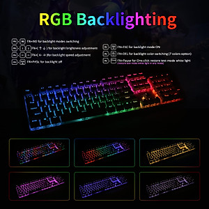 HUO JI E-Yooso Z-88 RGB Mechanical Gaming Keyboard USB Wired, Customizable RGB Backlit, Blue Switches - Clicky, Metal Panel, 104 Keys for Mac, PC, Silver+White