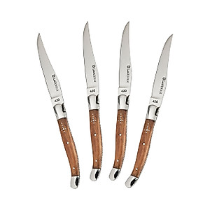 AU NAIN Laguiole Set of 4 Solid Stainless Steel Steak Knives (Olive Wood Handles) – Silverware Set – Laguiole Knives – Steak Knives – 4 Steak Knife Set – Cutlery Set For 4 - Dinner Knives