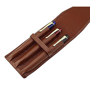Coffee Leather Fountain Pen Case Pouch 3 Separate Slot Pen Organizer Carrying Holder
