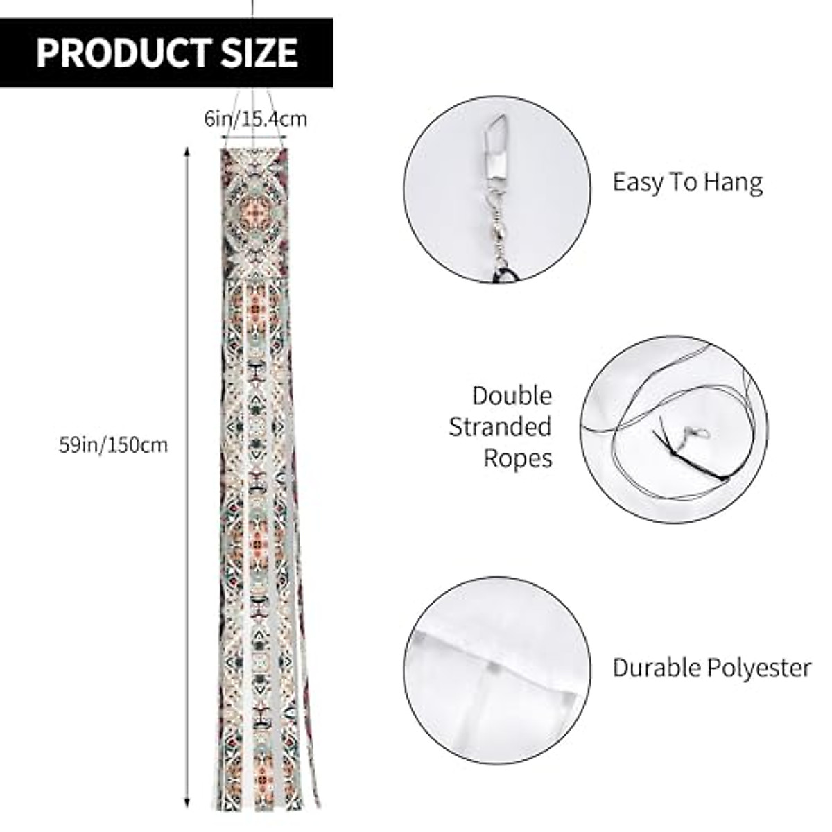Mandala Boho Luxury Oriental Tile Halloween Windsocks Flag 59 Inch, Flag Wind Socks Outdoor Hanging Decoration Halloween Decorations Halloween Decor Outdoor For Home Yard Patio Lawn Garden