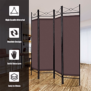 Squareful 4-Panel Room Divider, 6ft Folding Freestanding Screen w/Steel Frame & Fabric Surface, Portable Privacy Partition for Home Office, Brown