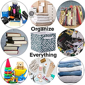 4 pc Cube Storage Bin Set – 11 inch Foldable Storage Cubes - Fabric Bins for Shelf, Closet, Clothes Organizer, 11X11 Foldable Basket, Decorative Cute Pattern Canvas Organization (Yellow, Blue & Brown) (Blue)