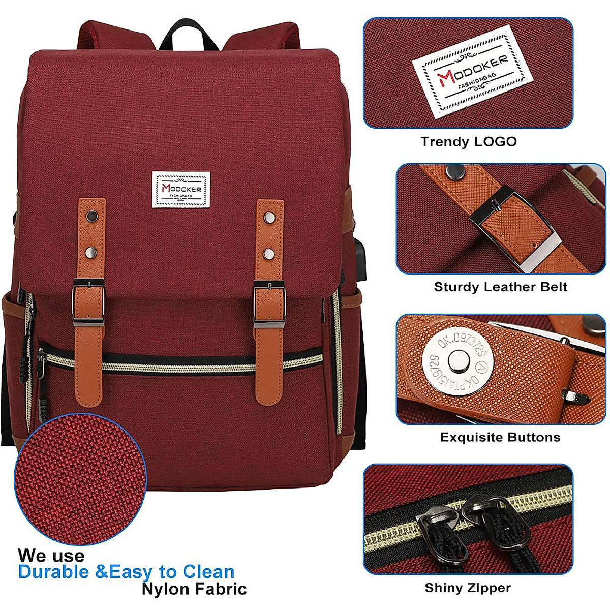 Modoker Upgraded Teal Vintage Laptop Backpack College School Bookbag for Women Men, Slim Travel Laptop Backpack with USB Charging Port Computer Bag Casual Rucksack Daypack Green