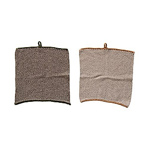Creative Co-Op Square Cotton Knit (Set of 2) Dish Cloth, Multi