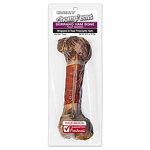 Ruffin' It Chomp'ems Serrano Ham Bone Wrapped with Prosciutto, 1 Pack - Healthy, Protein Rich Treats for Dogs - Long Lasting Dog Chews