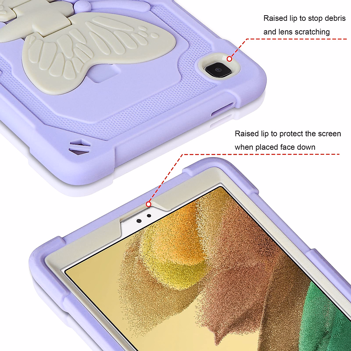 VOFUOE for Samsung Galaxy Tab A7 Lite Case 2021 with Kickstand Butterfly Wings 2 in 1 Heavy Duty Shockproof Protective Tablet Cover Kids Girls for Galaxy Tab A7 Lite 8.3 Inch SM-T220/T225 - Purple