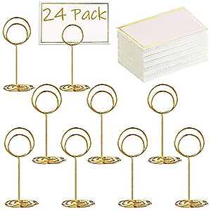 Toncoo 24 Pcs Premium Mini Table Number Holders and 24 Pcs Place Cards with Gold Foil Border, Place Card Holder, Table Sign Stand, Photo Picture Holders for Centerpieces, Wedding, Party, Birthday