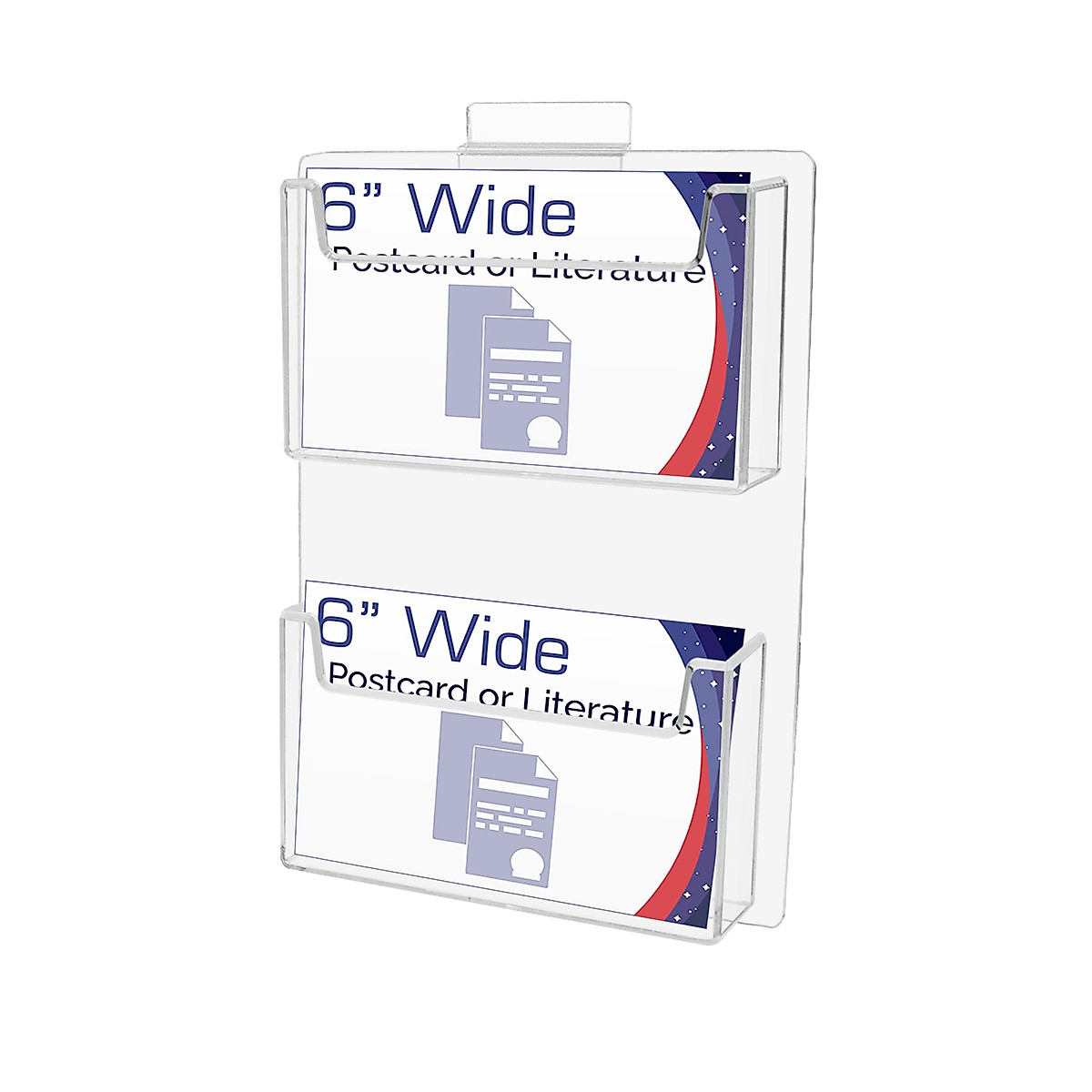 Marketing Holders Slatwall Postcard Organizer Double Pocket Clear Acrylic Display for 6" Timeclock Index Card Pamphlets Greeting Cards Organizing Space Saving Rack