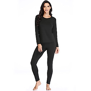 JZCreater Women Thermal Underwear Set, Long Johns Base Layer Top & Bottom, Women Soft Pajama Set for Cold Weather (Large, Black)