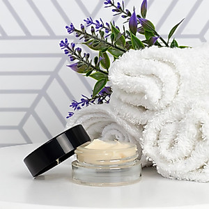 Cornucopia Brands 7-Milliliter Clear Glass Balm Jars (12-Pack); 1/4 oz Cosmetic Jars w/Lined Black Plastic Lids