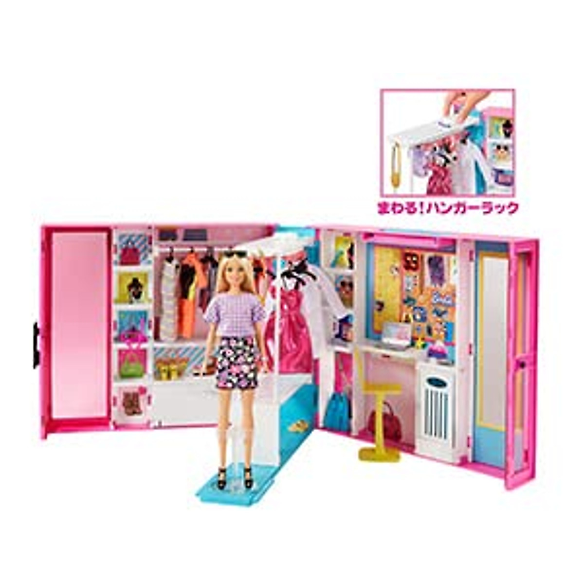 Barbie Dream Closet with Blonde Doll & 25+ Pieces, Toy Closet Expands to 2+ ft Wide & Features 10+ Storage Areas, Full-Length Mirror, Customizable Desk Space and Rotating Clothes Rack