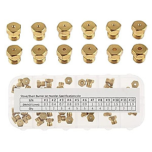 GUOFALDE Brass Jet Nozzles, Range Stove Oven Orifice Conversion Kit M6x0.75 mm Gas Spray Tip 0.3/0.4/0/7/0.8/0.9/1.0/1.1/1.2/1.5/1.7/1.9mm(Pack of 36), Propane Lpg Gas Pipe Parts, Propane Orifice