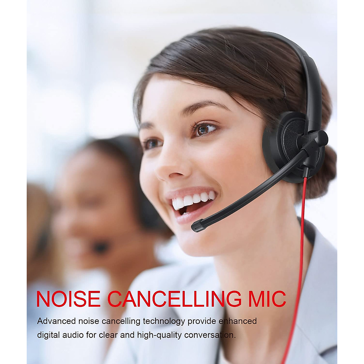 HROEENOI Noise-Cancelling USB Headset - Premium Wired PC and Laptop Headphones - Optimal for Zoom, Skype, Home Office, Call Centers, E-Learning - 5-Year Warranty