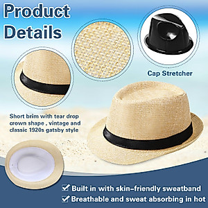 24 Pack 1920s Fedora Hats Bulk for Men Short Brim Sun Panama Hats for Women Party Costume, Circumference 60 cm(Beige)