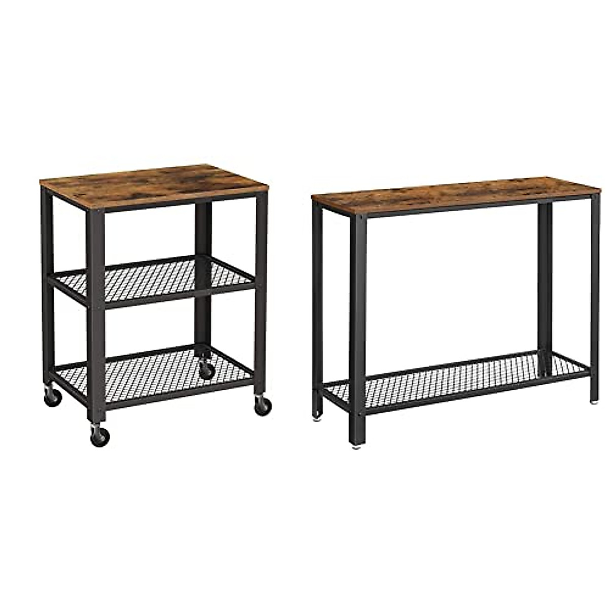 VASAGLE Standing Baker's Racks, 30.6" H, Rustic Brown & Console Table, Sofa Table, Metal Frame, Easy Assembly, for Entryway, Living Room, Rustic Brown ULNT80X