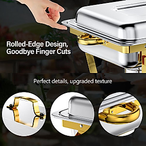 Jacgood 2 Pack 8 QT Chafing Dish Buffet Set, Gold Stainless Steel Catering Serve Chafer, Restaurant Food Warmer, Buffet Stove with Half Size Food Pan and Foldable Frame for Party