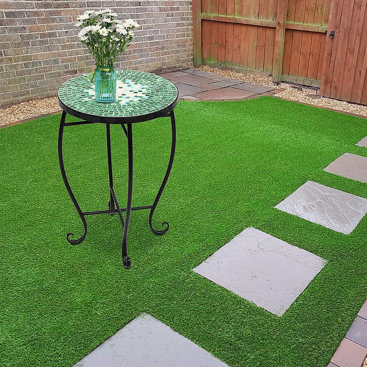 yzohu Birsppy Amuro Mosaic Accent Table Round Side Table, Wrought Iron Stained Glass Patio Flower Stand Outdoor Coffee End Table, Indoor Outdoor for Patio Lawn Garden Home (Green Surface)