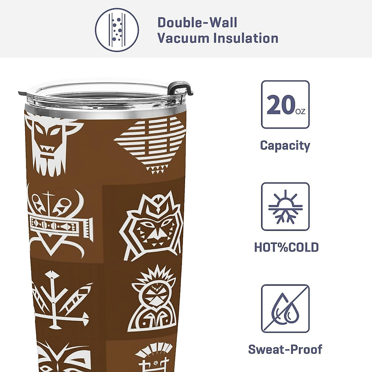 Traditional Culture Of Brown Totem Stainless Steel car cup with Straw Lid coffee travel mug 20oz for hot and cold drinks simply Vacuum Insulated Tumbler 20 OZ