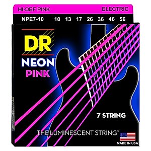 DR Strings Hi-Def NEON Pink Coated Medium 7-String Electric Guitar Strings (10-56) Neon Pink