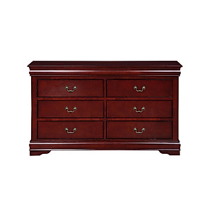 Acme Louis Philippe Rectangular Wood 6-Drawer Dresser in Cherry